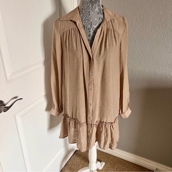 Zara | Tops | Zara Tan Buttonup Tunic | Poshmark